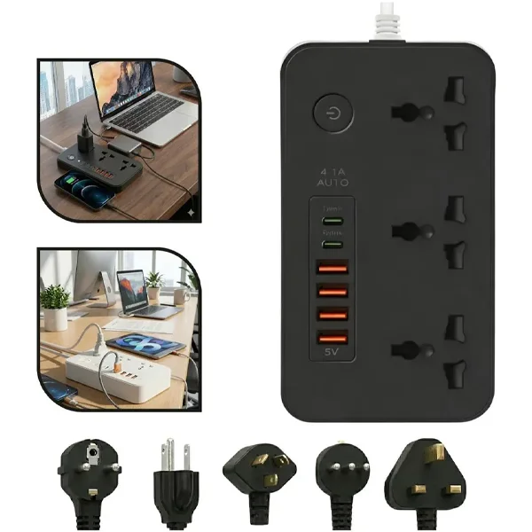Extensión con Puertos Universales y Puertos USB Tipo A y Tipo C, Color ...
